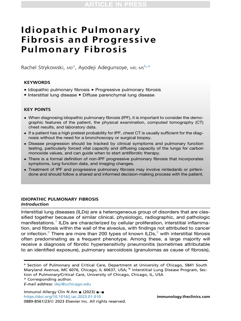 Rachel Strykowski Idiopathic Pulmonary Fibrosis and | PDF | Medical ...