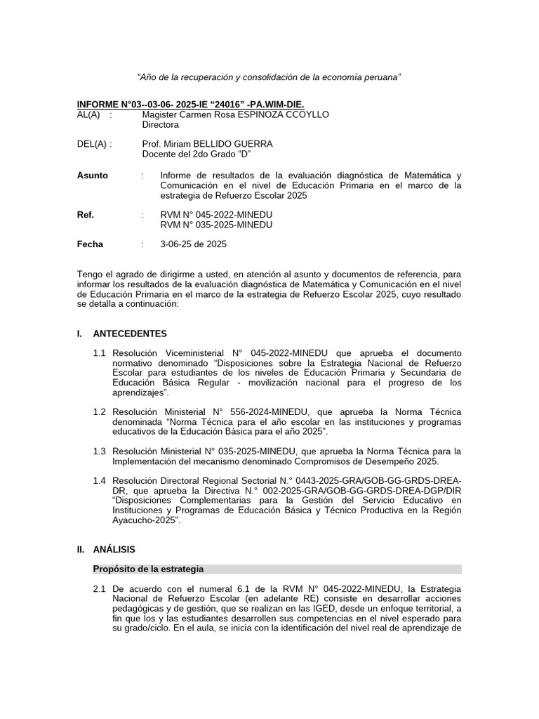 Informe de Resultados Eval. Diag 2D | PDF | Aprendizaje | Evaluación