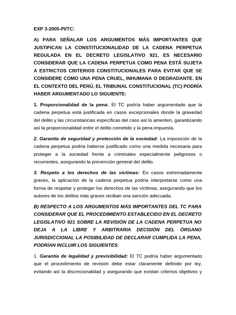 Constitucionalidad de la cadena perpetua en Perú | PDF | Cadena ...
