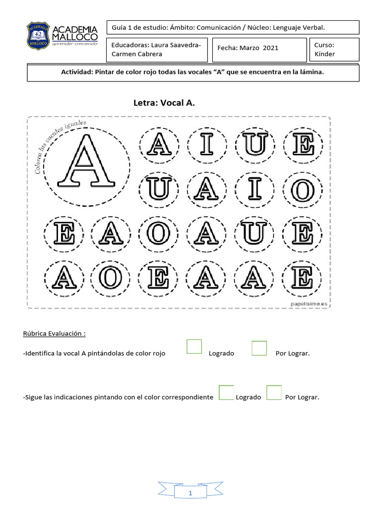 GUIA-N°1- evaluacion-Kinder-2024 | PDF | Educación de la primera infancia