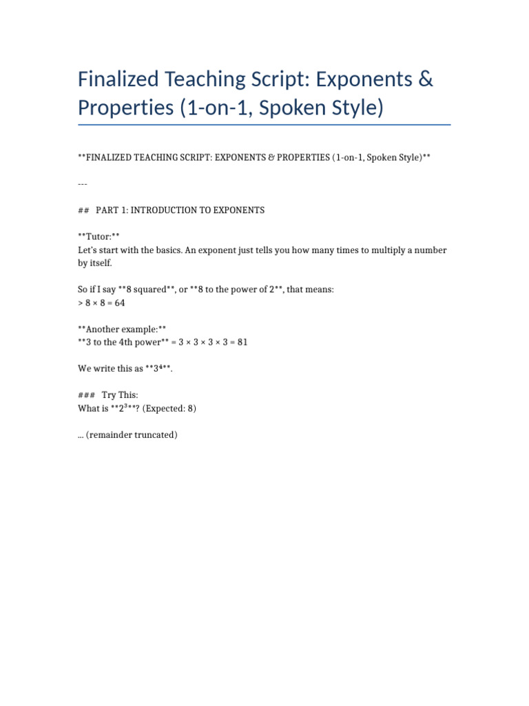 Exponents Teaching Script | PDF