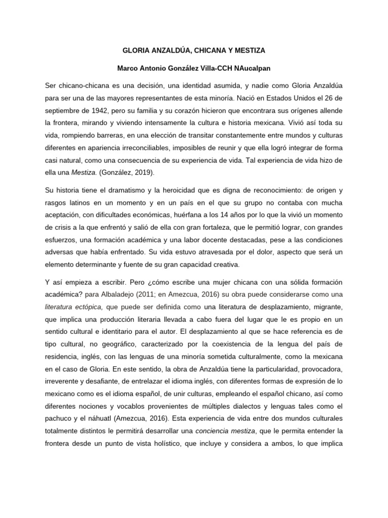 Gloria Anzaldúa, Chicana y Mestiza | PDF | Chicano | México