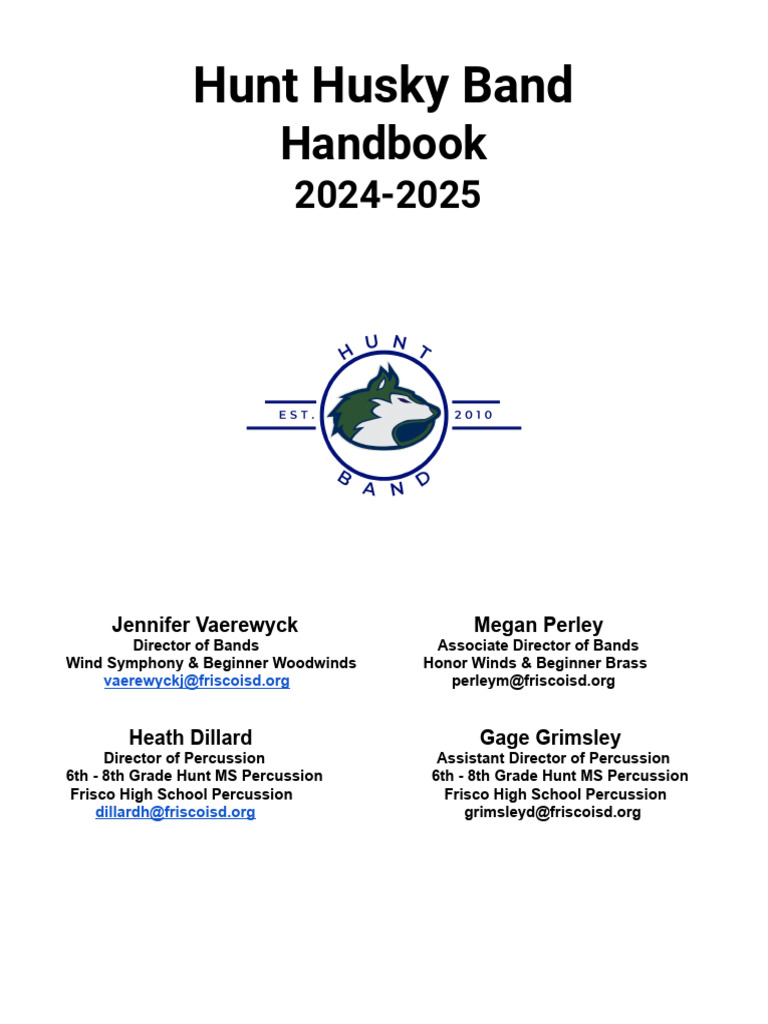 Hunt Band Handbook 24-25 | PDF | Musical Instruments | Trousers