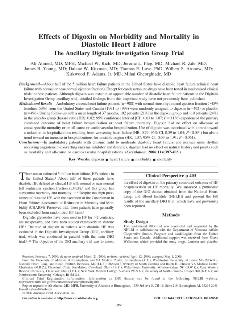 Digoxin's Impact on Diastolic Heart Failure | PDF | Heart Failure ...