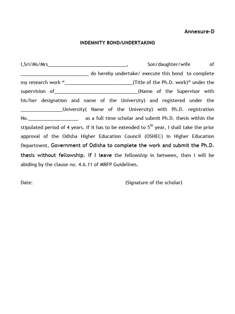 Annexure D Indemnity | PDF