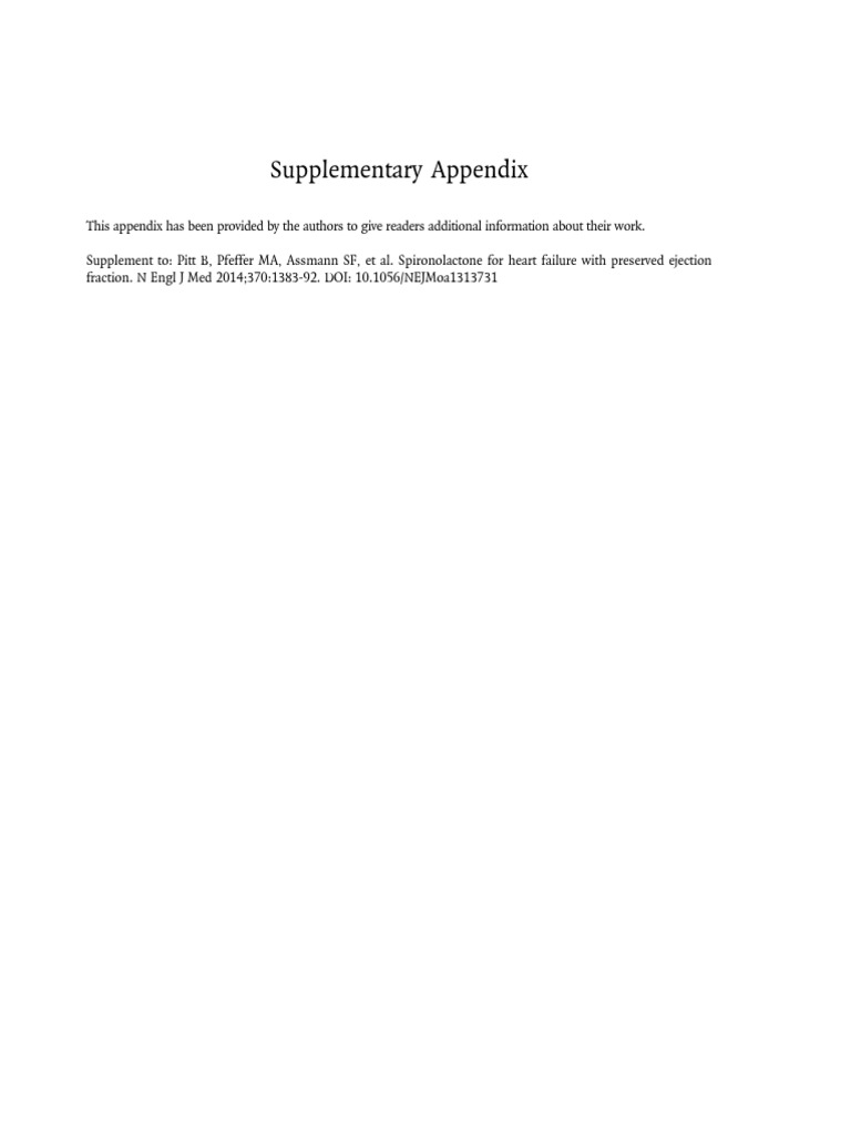 Supplementary Appendix TOPCAT. | PDF | Coronary Artery Bypass Surgery | Medical Specialties