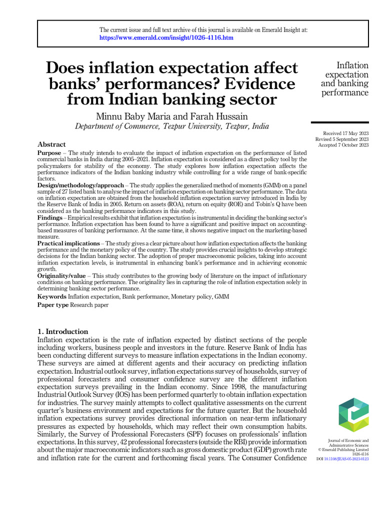 Impact of Inflation on Indian Banks' Performance | PDF | Cost Of Living ...