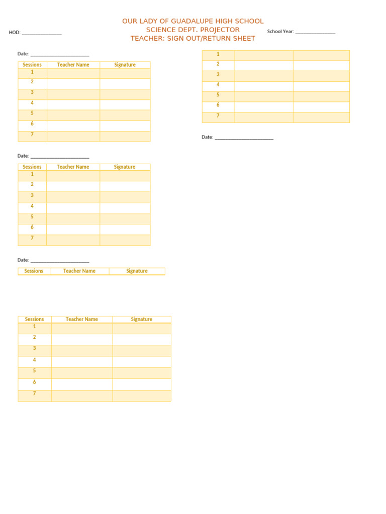 Projector Sign Out Sheet | PDF