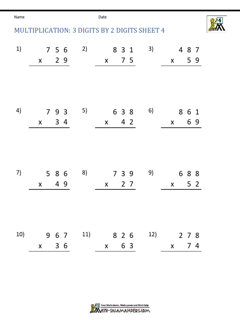 3-Digit by 2-Digit Multiplication Sheet | PDF