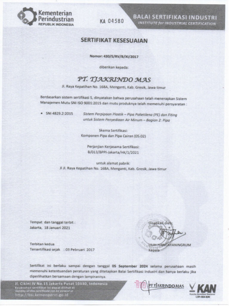 001.SPPT SNI HDPE With Stamp and Sign | PDF