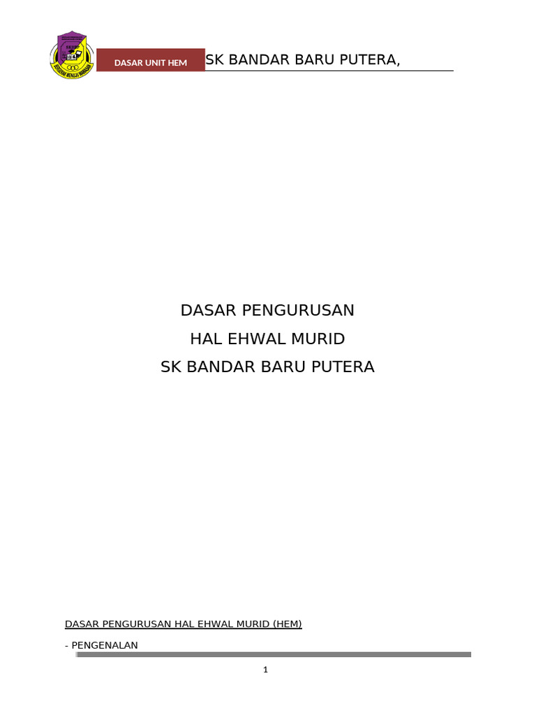 Dasar Hal Ehwal Murid | PDF