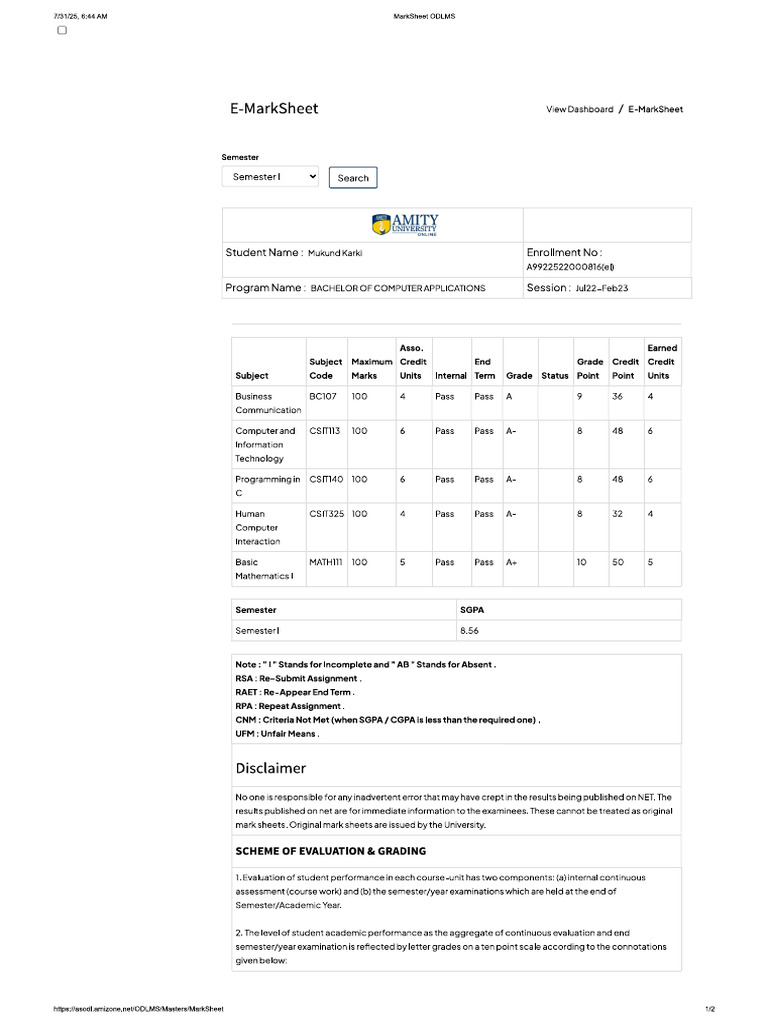 BCA Merged Marksheet | PDF