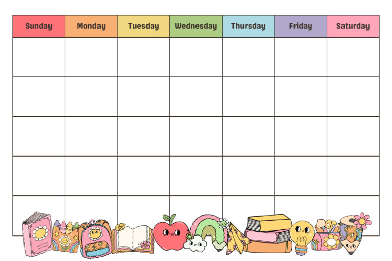 Back To School Classroom Calendar in A Colorful Retro Style | PDF