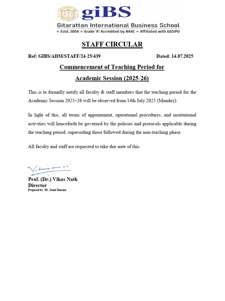 439 - Commencement of Teaching Period for Academic Session 2025-26 | PDF