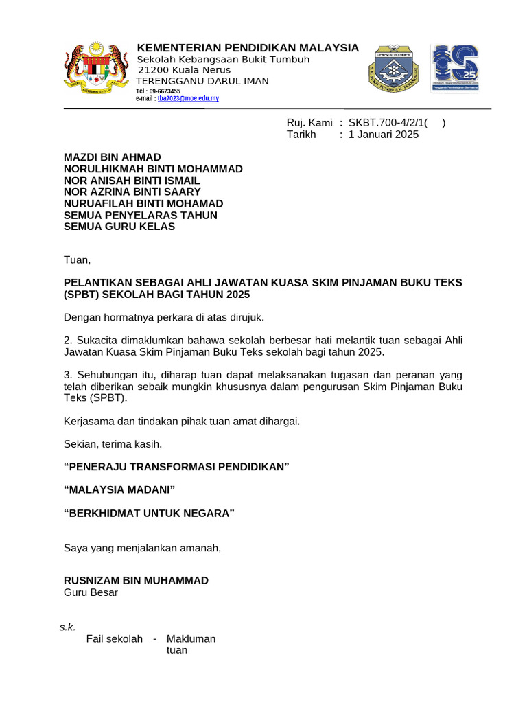 Surat Lantikan Ajk Skbtum | PDF