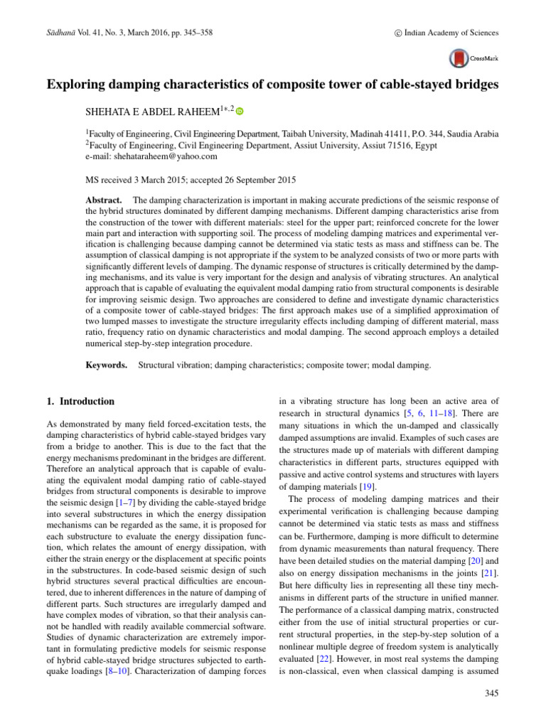 Exploring Damping Characteristics of Composite Tower of Cable-Stayed ...