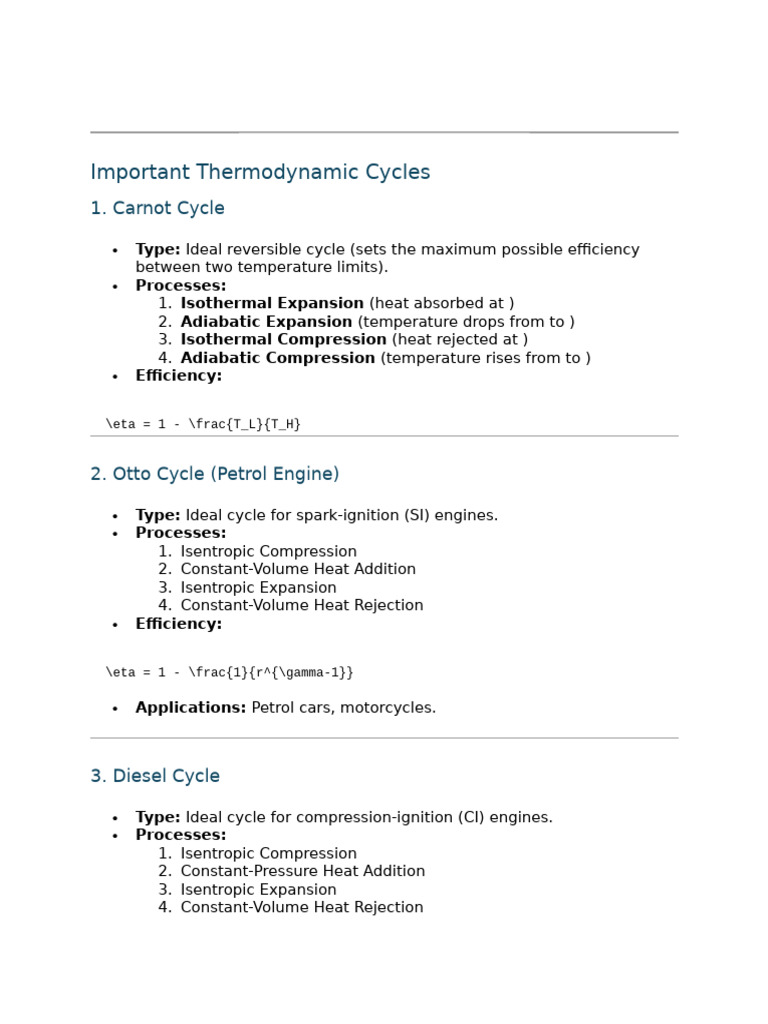 Key Thermodynamic Cycles Overview | PDF | Thermodynamics | Gases