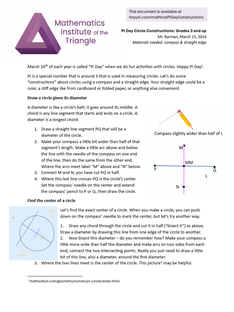 Pi Day Circle Constructions Guide | PDF | Circle | Diameter