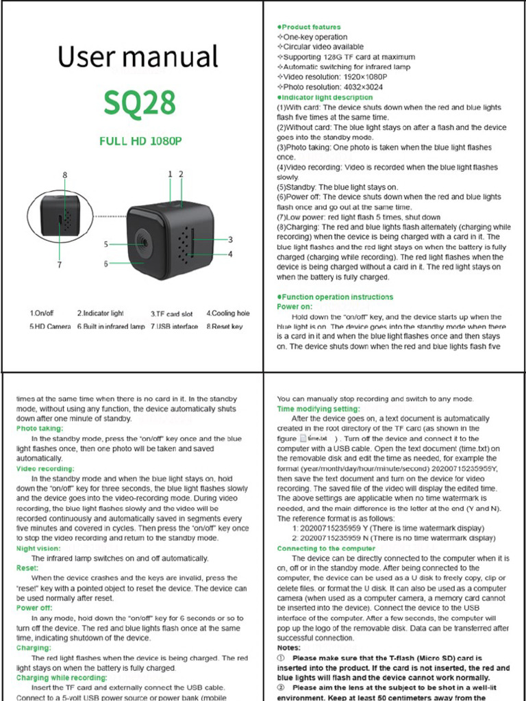 SQ28 Mini Camera - English Manual | PDF