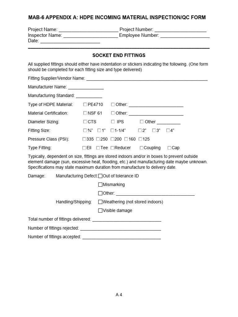 HDPE Material Inspection QC Form | PDF