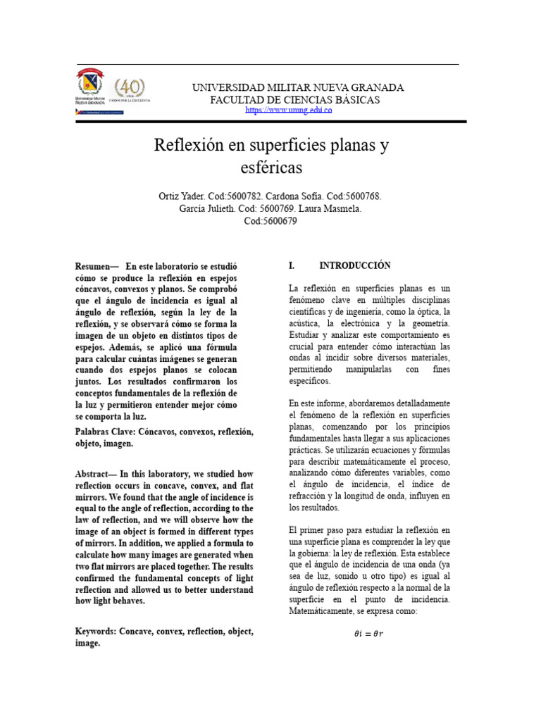 Reflexión en Espejos: Cóncavos y Planos | PDF | Reflexión (Física) | Espejo