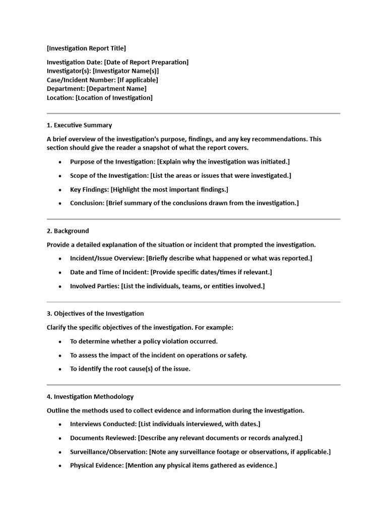 Investigation Report Template Guide | PDF | Methodology