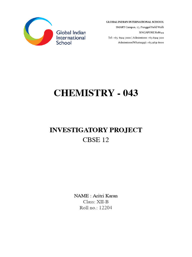 Chemistry IA Class 12 (CBSE Board Project) | PDF | Chemistry | Physical ...