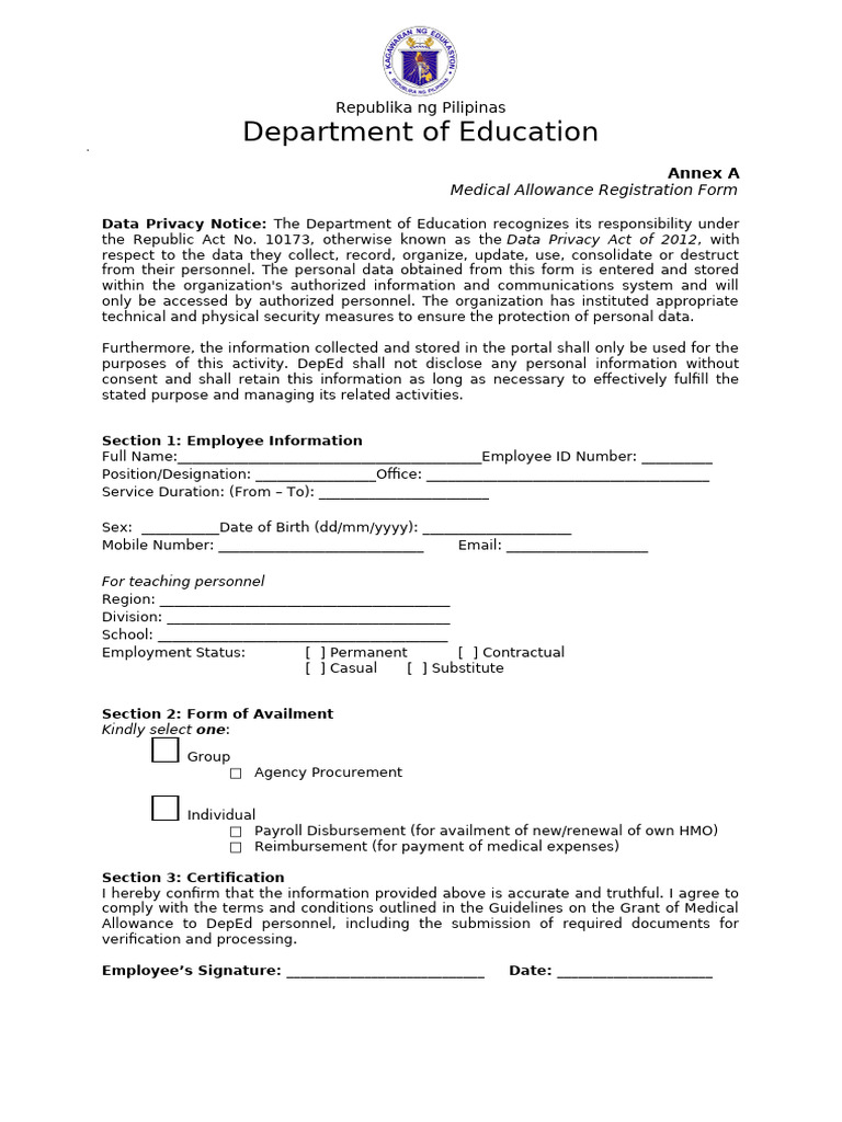 Annex A Medical Allowance Registration Form Annex C DBM Report Form ...