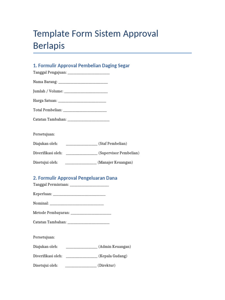 Template Formulir Approval Berlapis | PDF