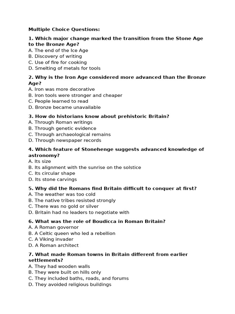 Prehistoric to Anglo-Saxon Quiz | PDF | Anglo Saxons | Early Middle Ages