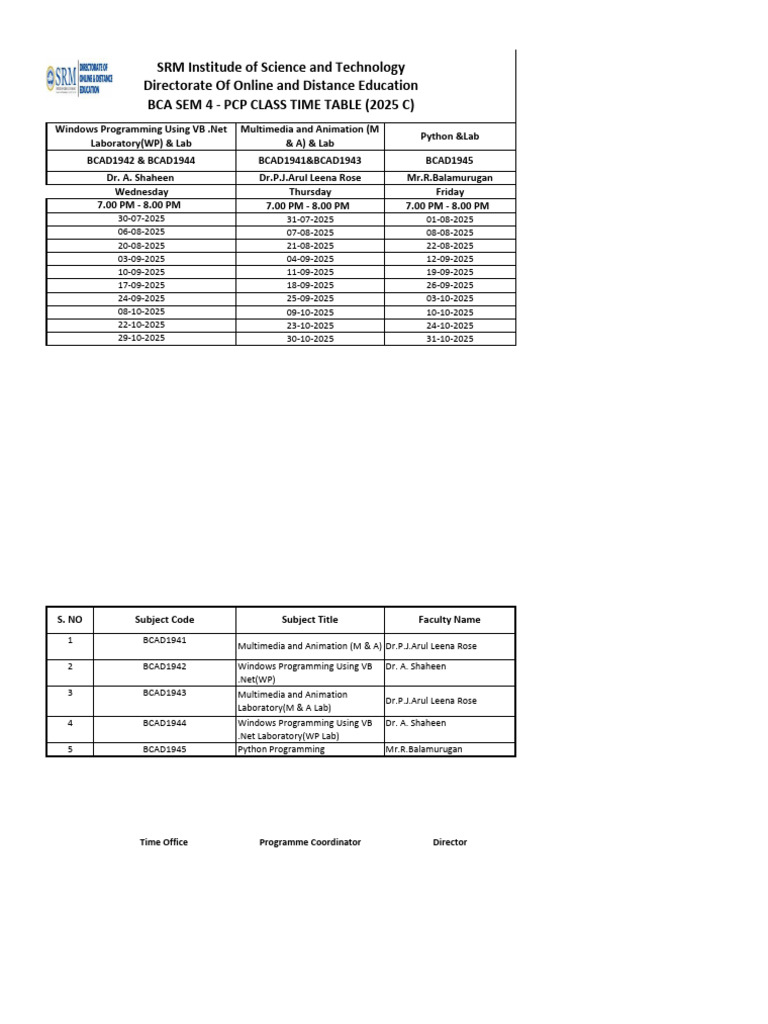 Bca Sem-4 Timetable | PDF