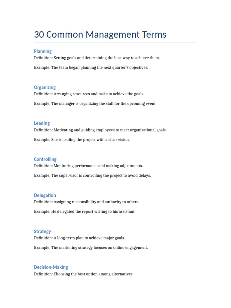 Key Management Terms Explained | PDF | Performance Indicator | Goal