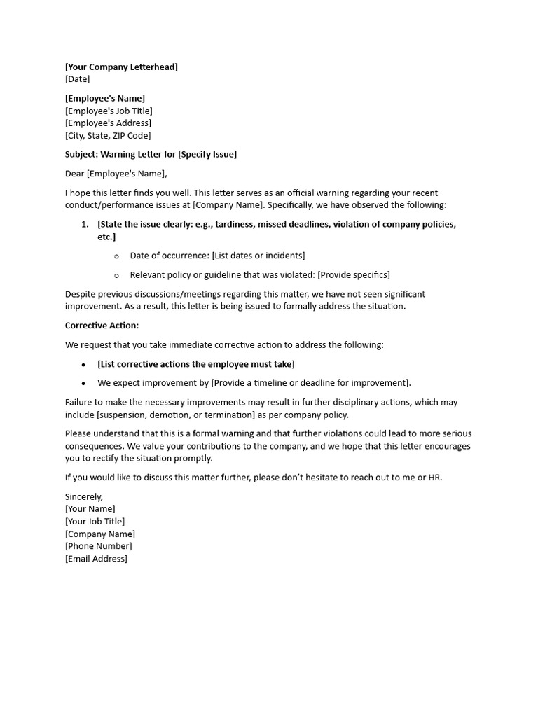 Employee Warning Letter Template | PDF