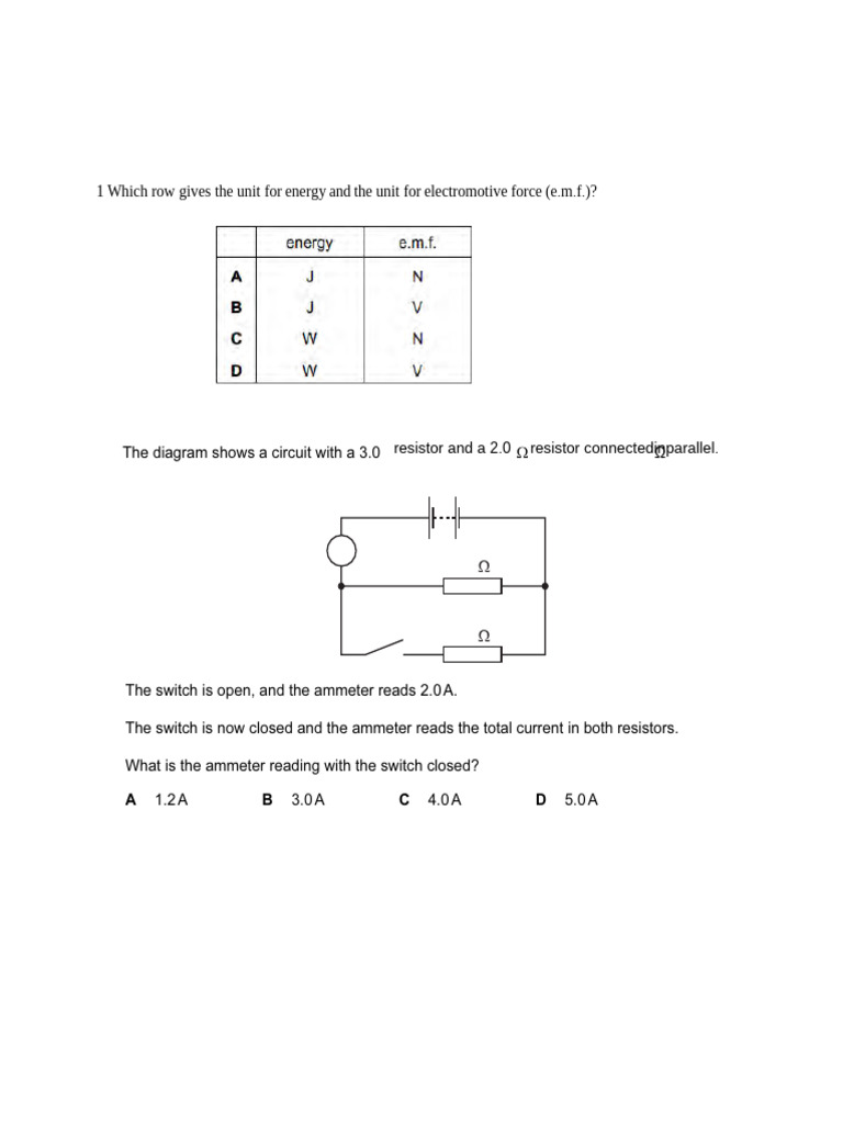 Electrical Quantities (Multiple Choice) QP - Merged | PDF | Voltage | Series And Parallel Circuits