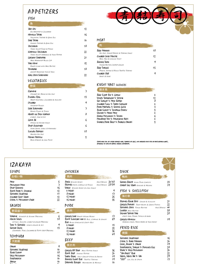Izakaya Menu | PDF | Sushi | Pickling