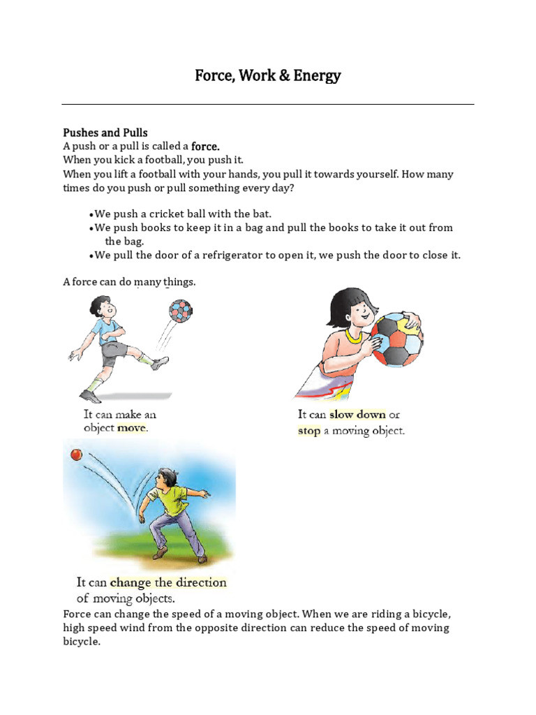 Force Work and Energy Class 4 | PDF | Force | Friction