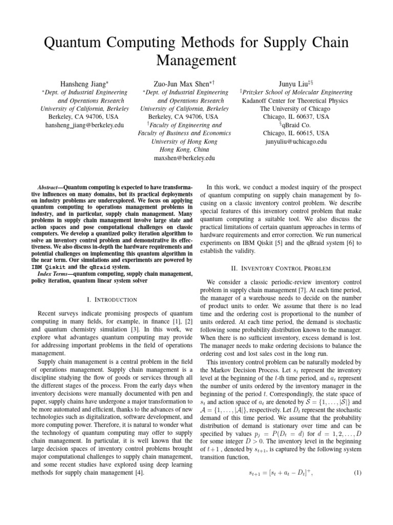 Quantum Computing Methods For Supply Cha | PDF | Quantum Computing ...