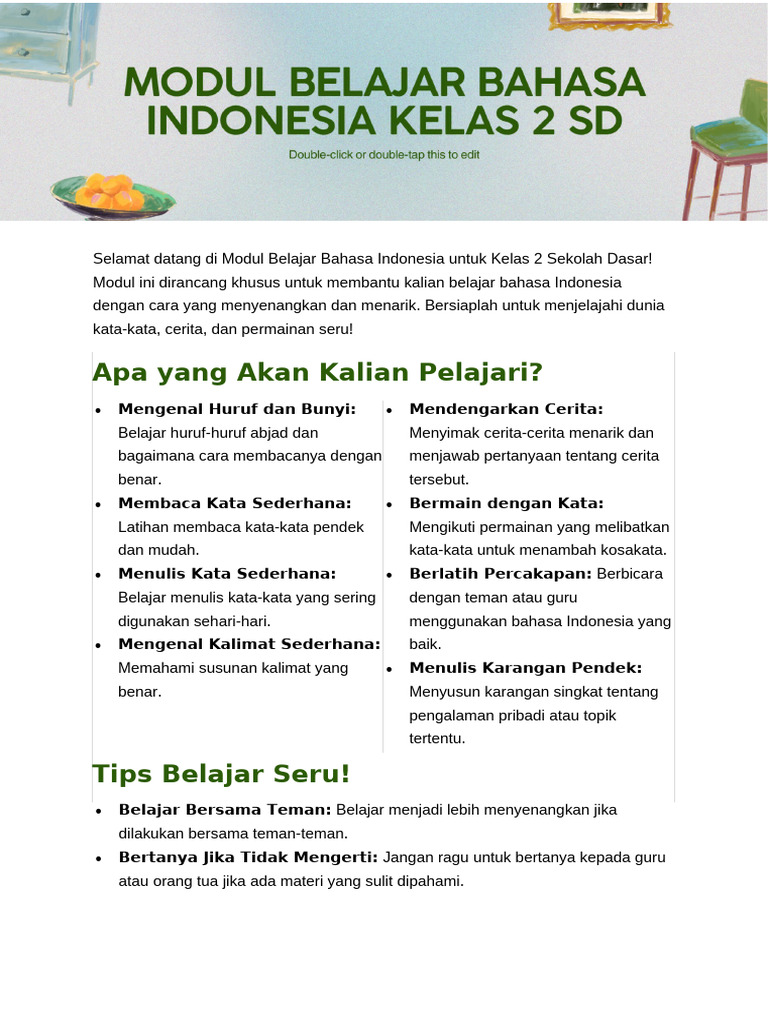 Modul Belajar Bahasa Indonesia Kelas 2 | PDF