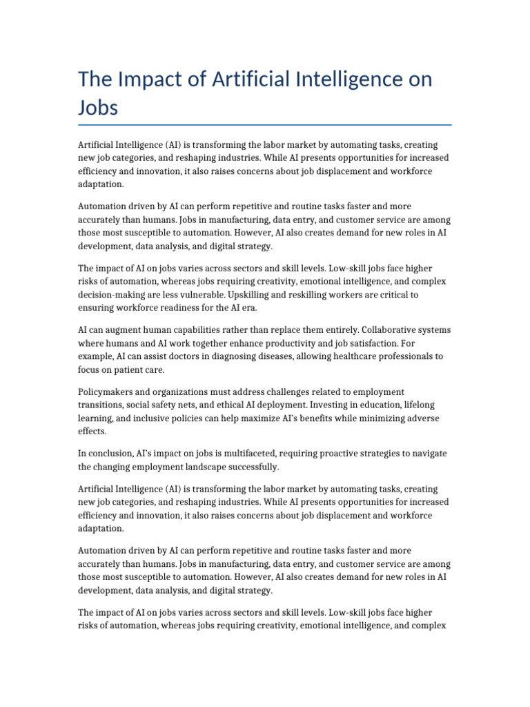 The Impact of Artificial Intelligence On Jobs | PDF | Artificial ...