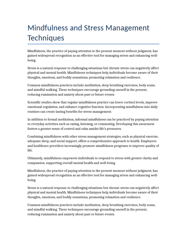 Mindfulness Techniques for Stress Relief | PDF | Mindfulness ...