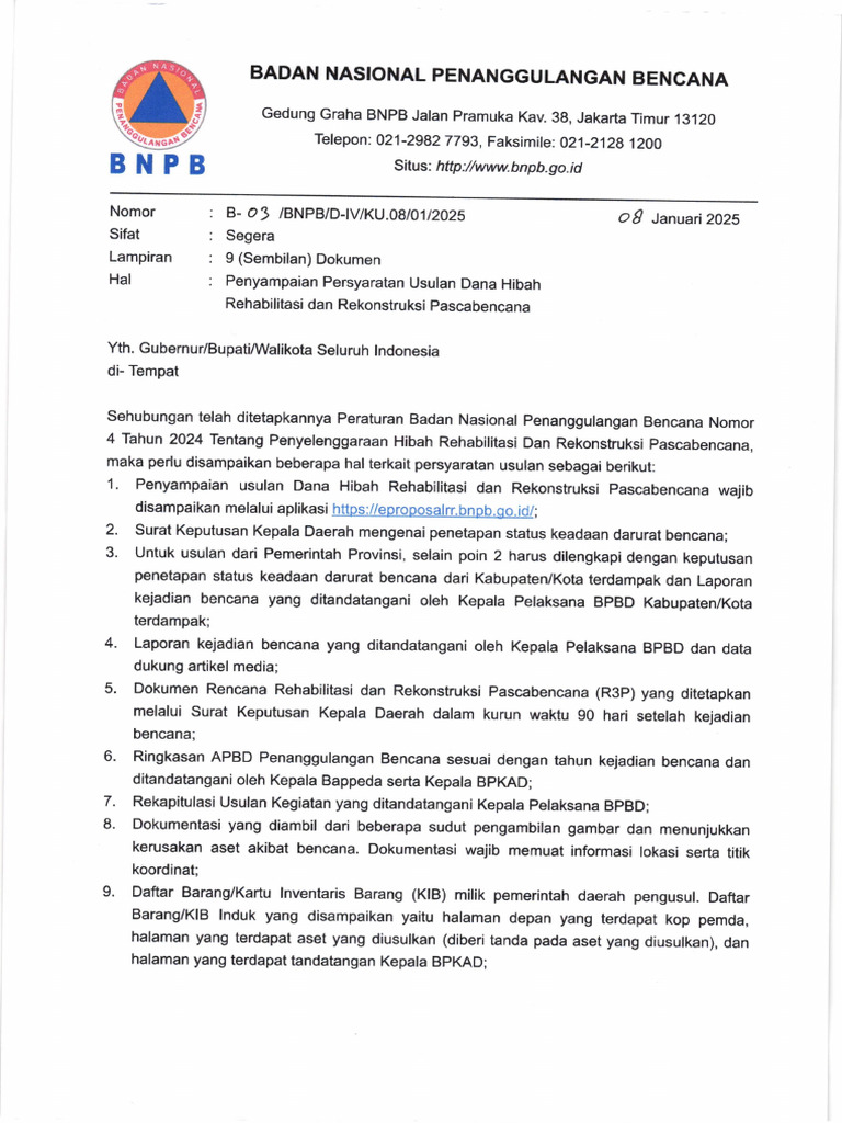 Panduan Surat Penyampaian Persyaratan Usulan Hibah RR Sesuai Dengan Perban 4 Tahun 2024 ...