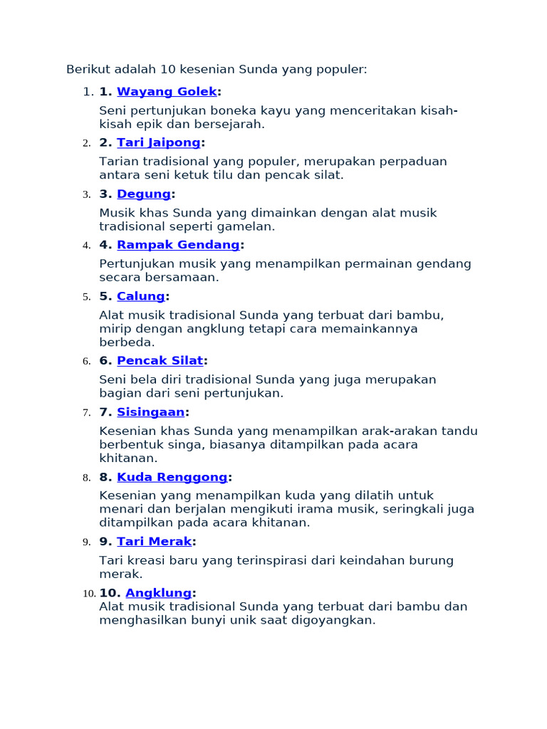 10 Kesenian Sunda | PDF