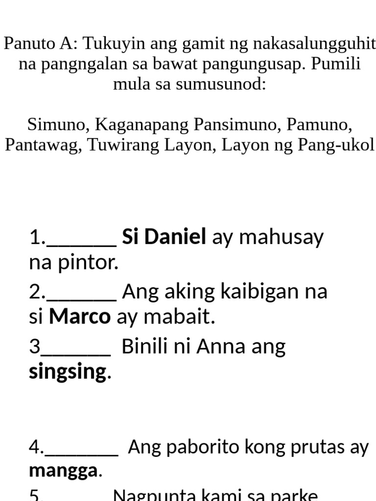 Worksheet For Filipino 6 | PDF