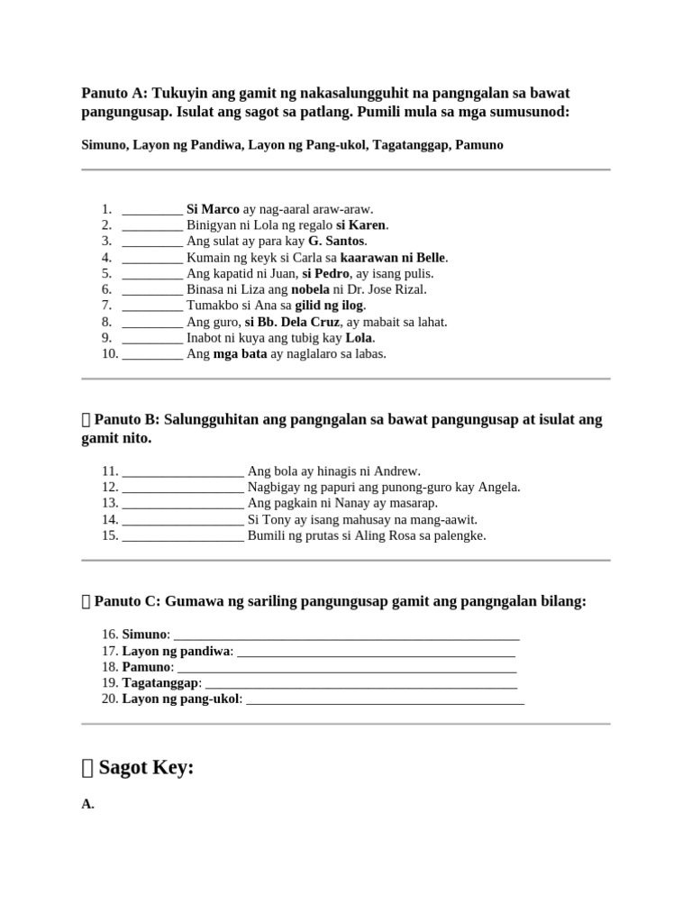 Worksheet Filipino 4 | PDF