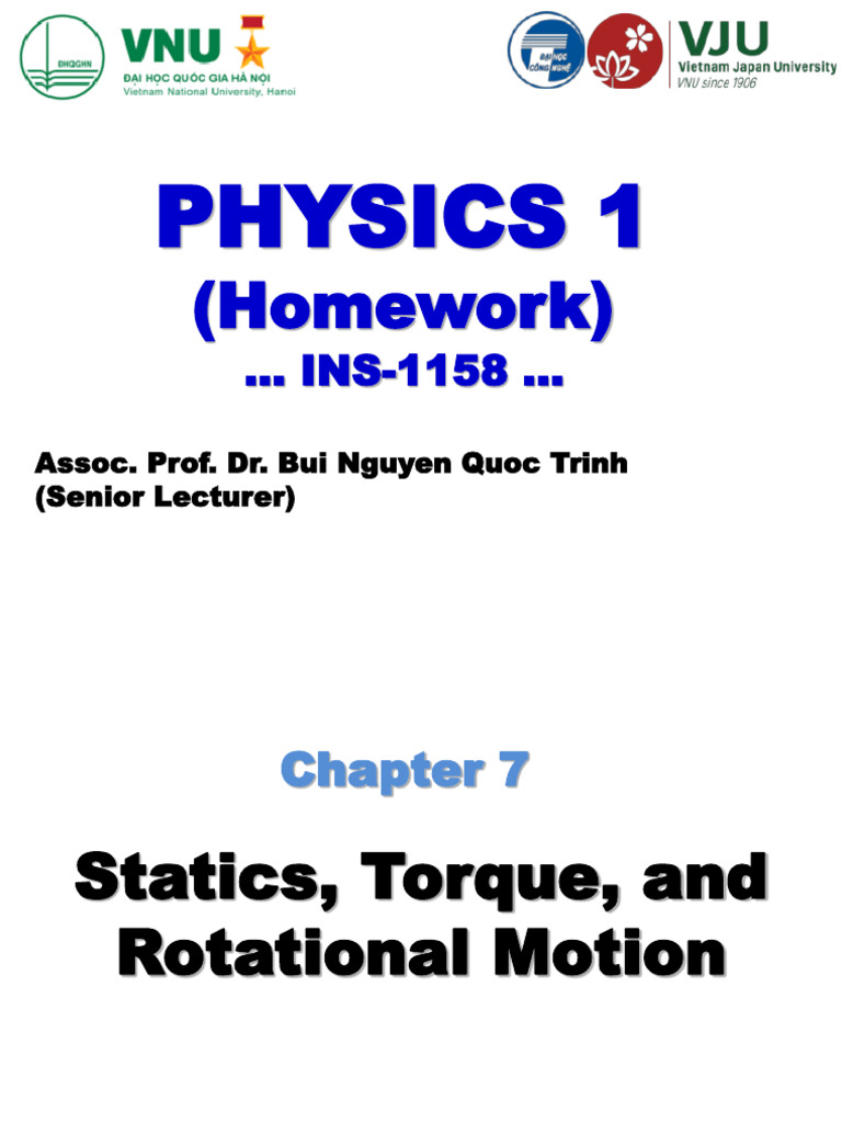 Physics 1 Homework: Statics & Thermodynamics | PDF