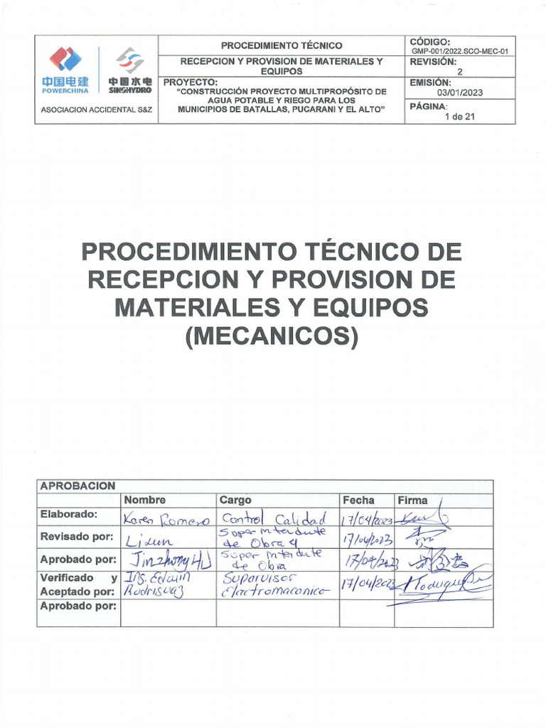 Pt-01 - Procedimiento Tecnico de Recepcion y Provision de Materiales y Equipos (Mecanicos) Rev2 ...