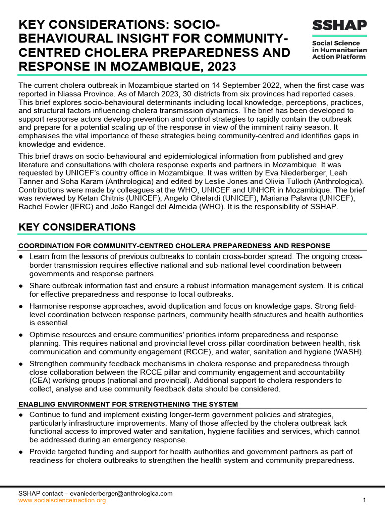 SSHAP_Key_Considerations_Cholera_Mozambique | PDF | Wash | Cholera