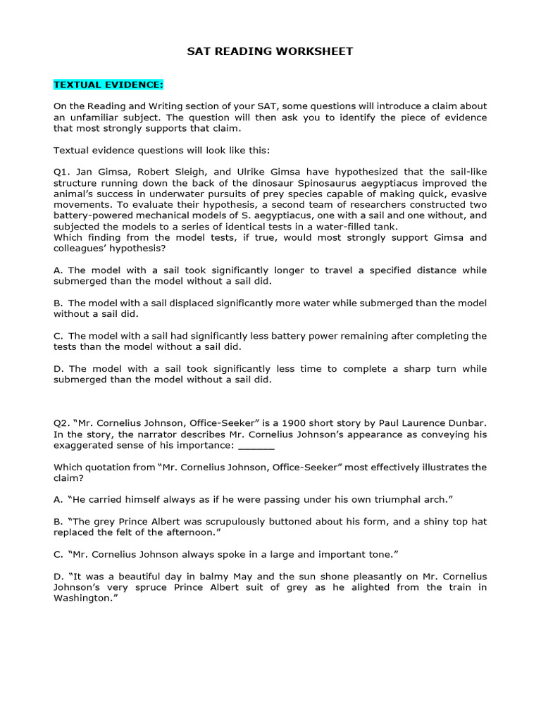 SAT Reading Question Types Explained | PDF | Odor