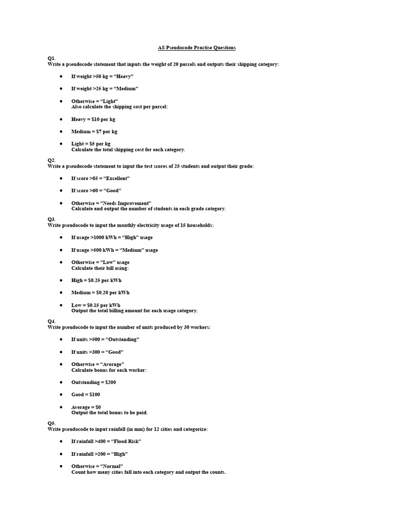 As Pseudocode Practise Questions Pdf