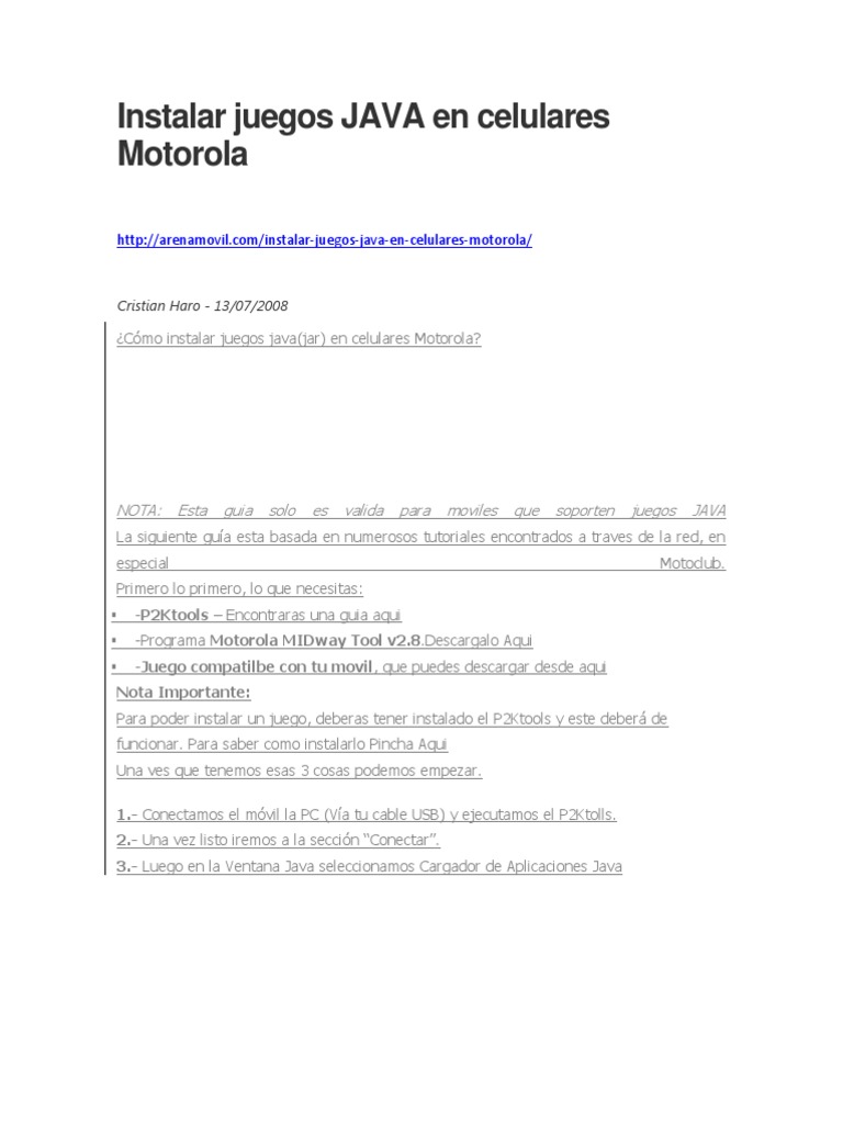 Instalar Juegos JAVA en Celulares Motorola | PDF | Java (lenguaje de ...